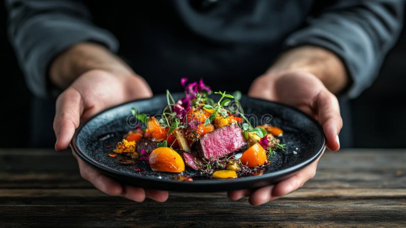 With a Plate of Lovingly Prepared Meat and Food, the Waiter Serves the ...