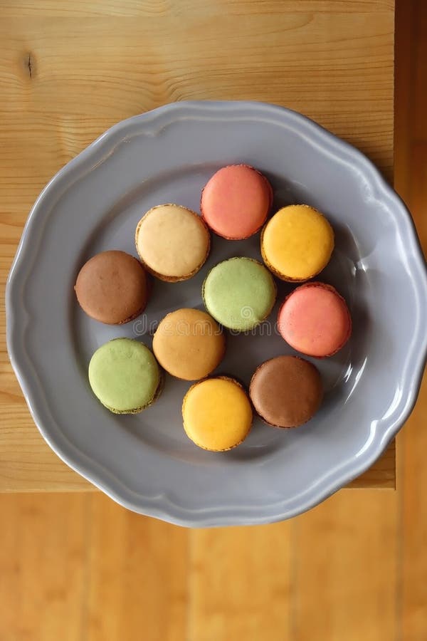 Plate of Macarons on Wooden Table Stock Image - Image of wedding ...