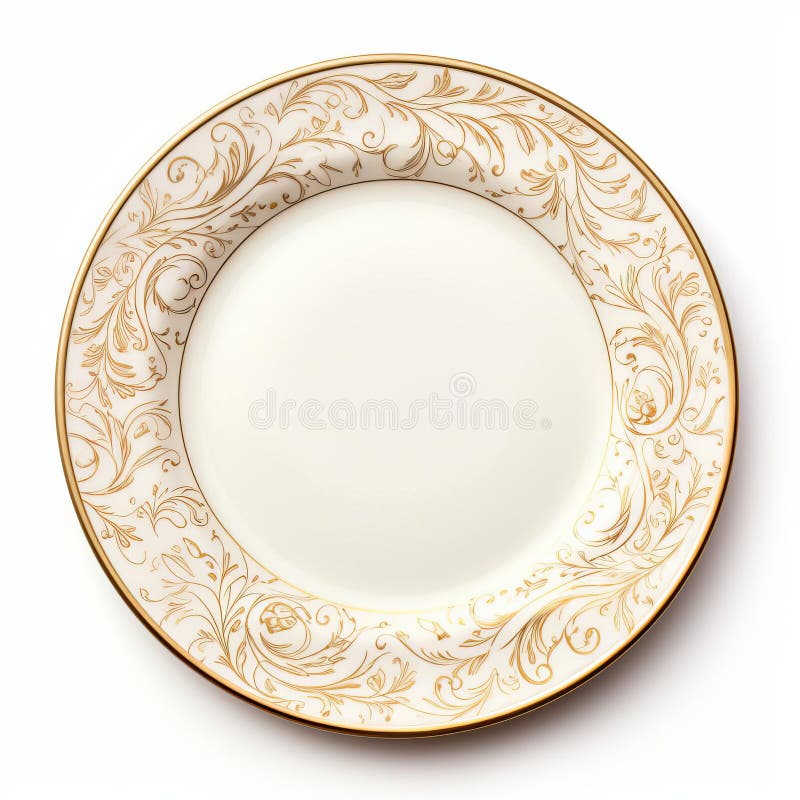 Elegant Gold Floral Pattern on White Plate Design Stock Illustration ...