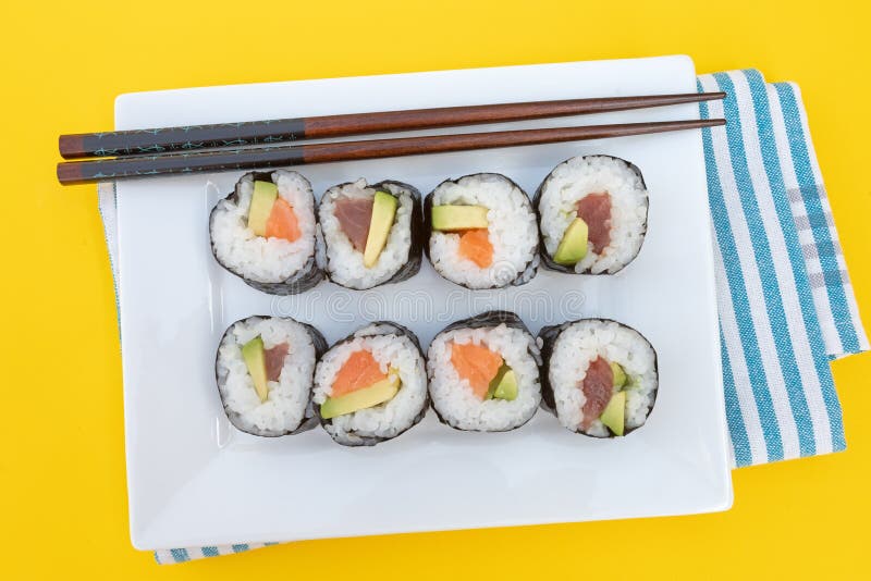 Plate of maki on a table stock image. Image of cuisine - 217722561