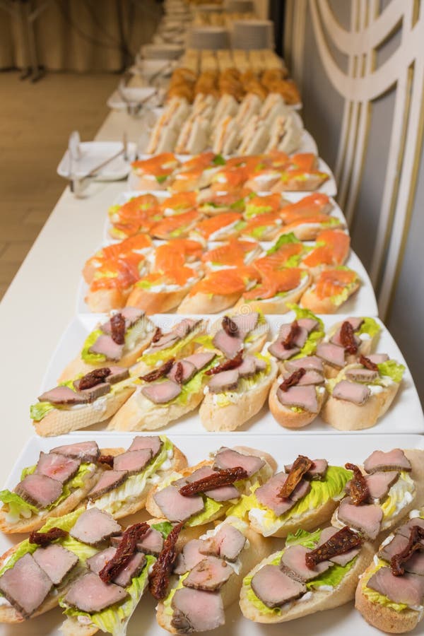 Plate of Many Mini Bite Size Sandwich Appetizers. Stock Image - Image ...