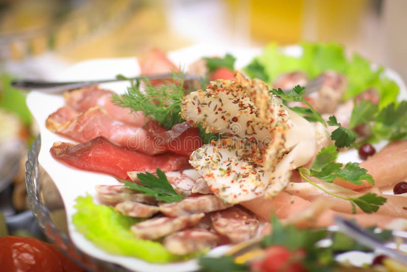 Plate with Meat Appetizer on the Table in the Restaurant Stock Photo ...
