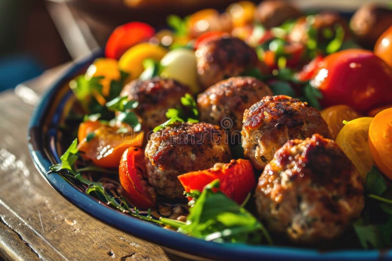 A Plate of Meatballs and Vegetables on a Table. Perfect for Food and ...