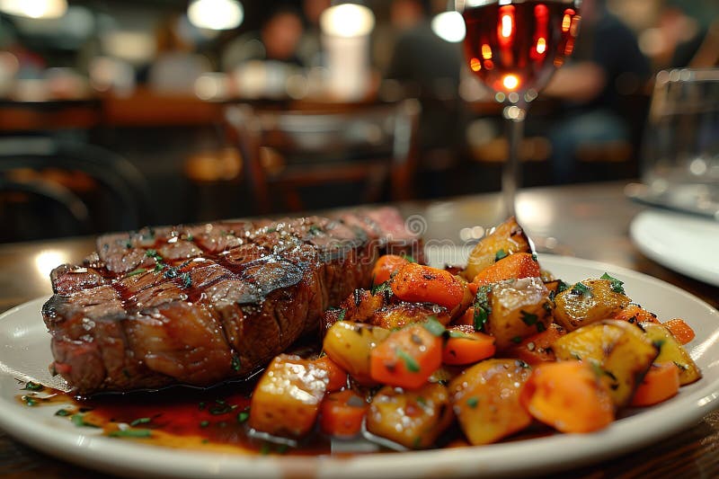 A Plate of Medium Rare Steak and Vegetables with the Bone in, Sitting ...