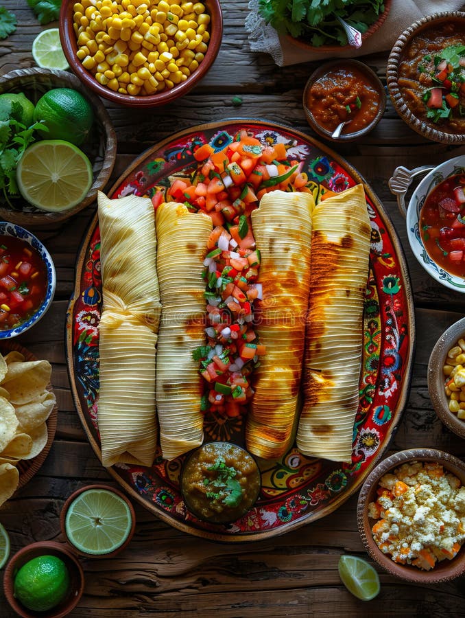 A Plate of Mexican Food with Corn Tortillas and Salsa Stock Image ...