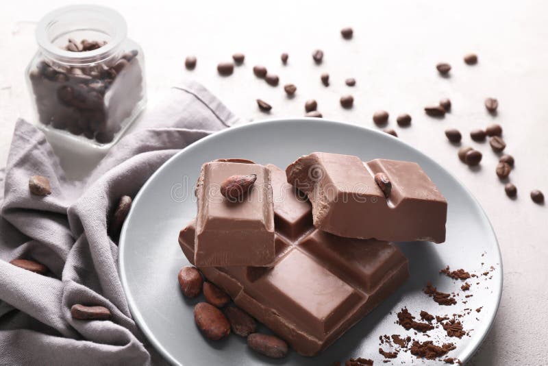 Plate with Milk Chocolate on Table Stock Photo - Image of ingredient ...