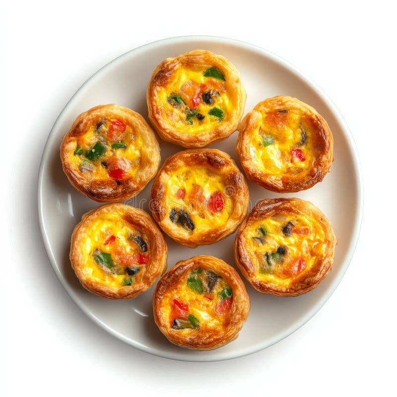 A Plate of Mini Quiches with Flaky Crust, Isolated on a White ...