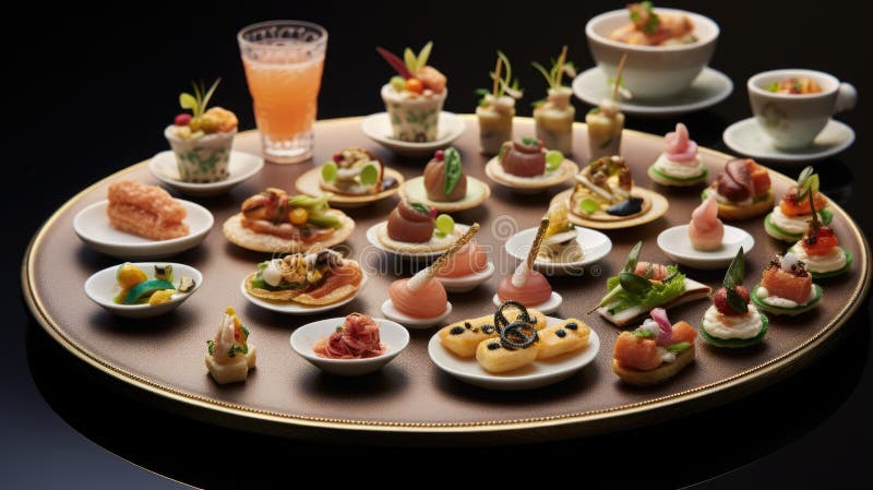 A Plate of Miniature Food Items on a Table, AI Stock Image - Image of ...