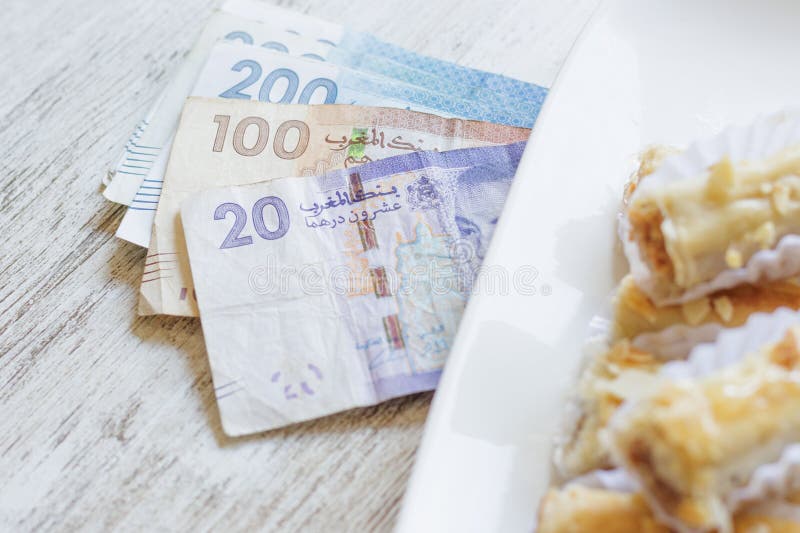 Plate with Moorish Pasta on Moroccan Dirham Banknotes. Stock Photo ...