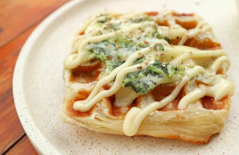 Plate of Savory Croffle with Spinach and Cheese Stock Image - Image of ...