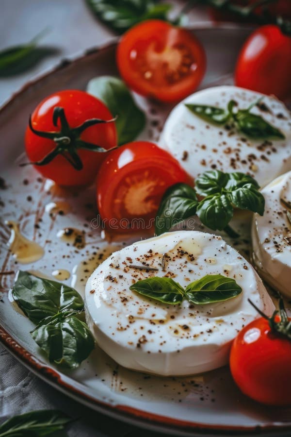 A Plate of Mozzarella and Tomatoes on a Table. Great for Food Blogs and ...