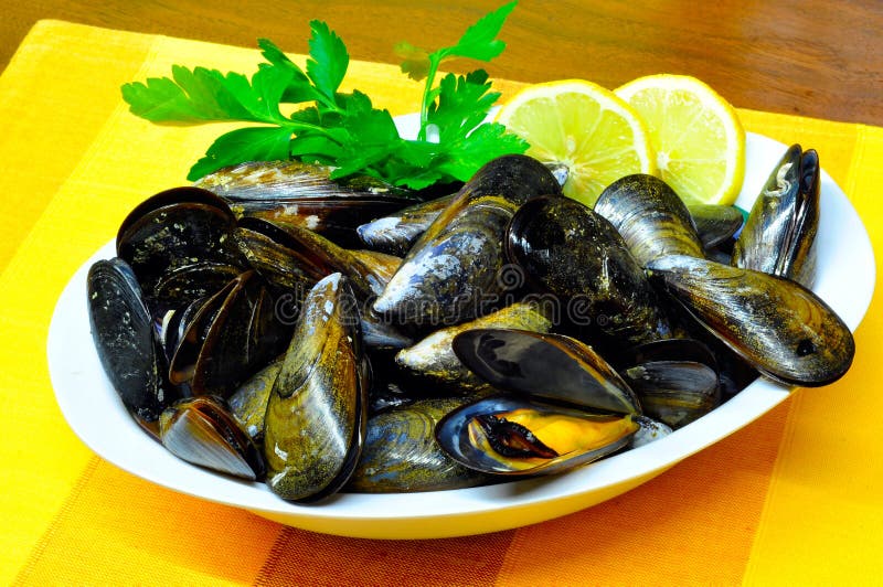 Plate of mussels stock image. Image of diet, garlic, food - 13112359