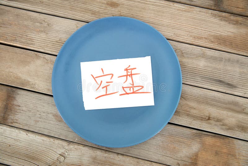 On the Plate is a Note with an Empty Plate Written with Chinese ...
