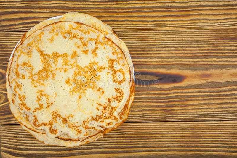 Plate with Pancakes on Table Top View Stock Image - Image of plate ...
