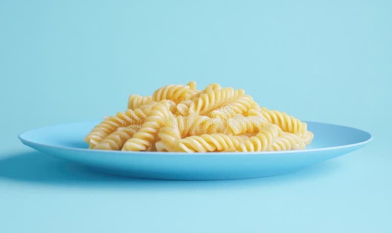 A Plate of Pasta is on a Blue Table Stock Photo - Image of cook ...