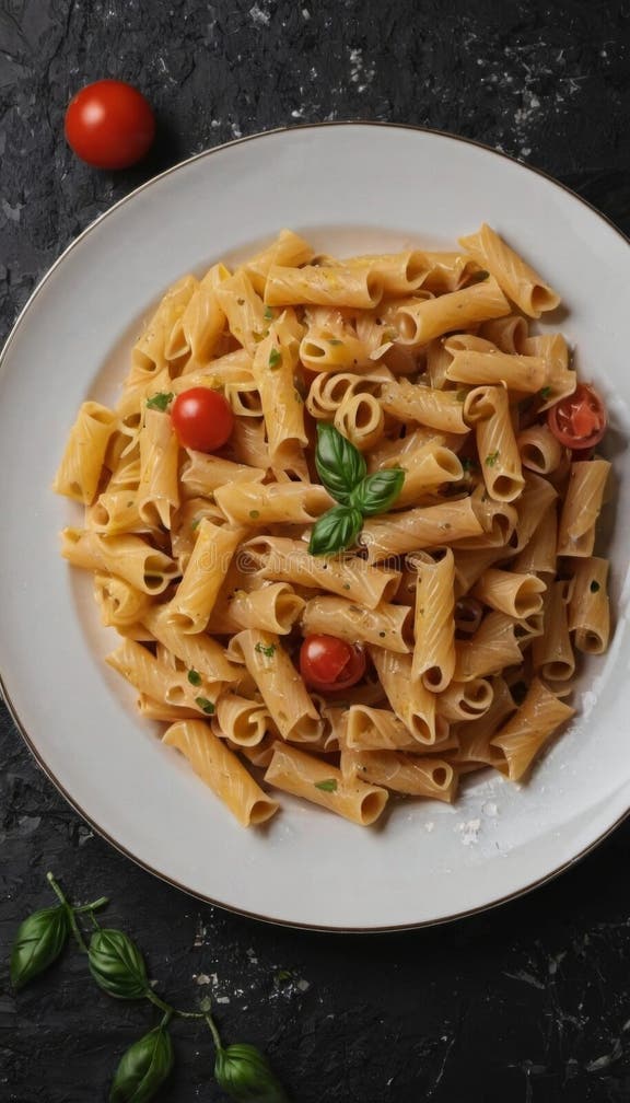 Plate with Pasta Decorated with Basil. Phone Wallpaper Vertical Image ...