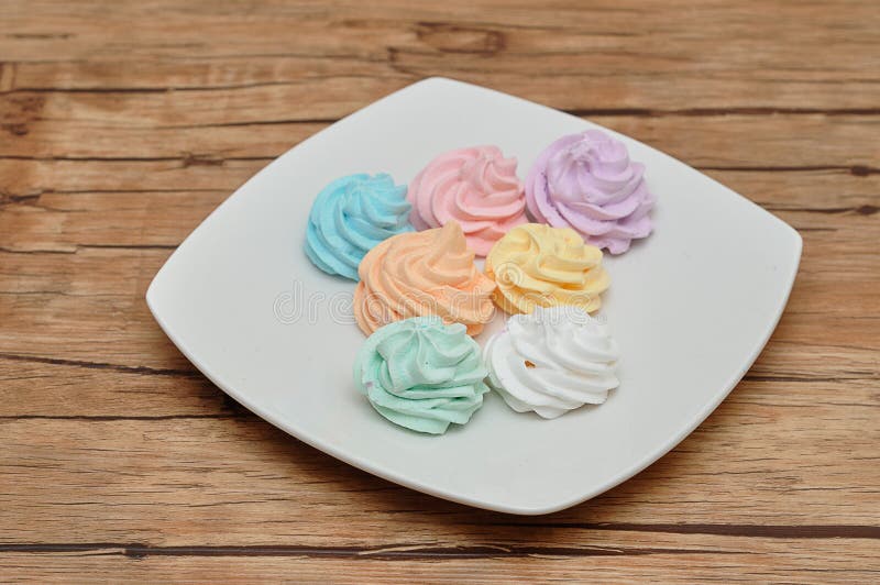 A Plate with Pastel Colored Meringues Stock Photo - Image of candy ...
