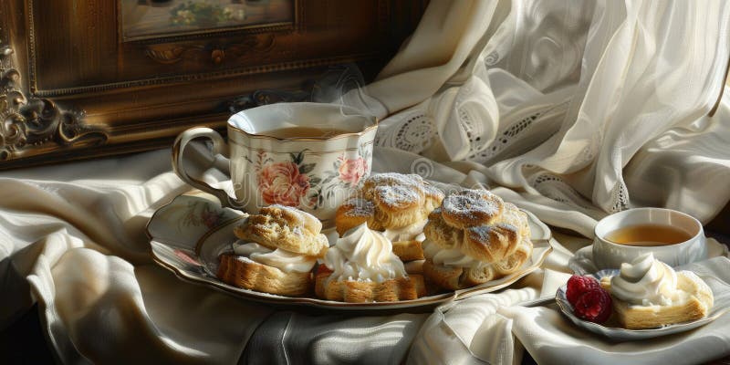 A Plate of Pastries and a Cup of Tea on a Table, Perfect for Food and ...