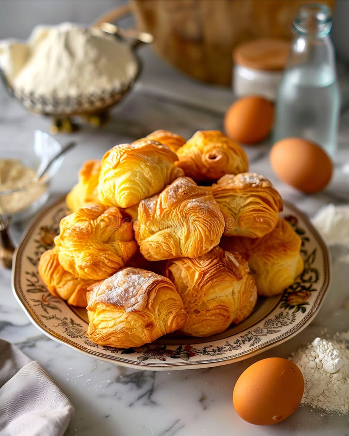 A Plate of Pastries with Eggs and Flour Stock Image - Image of ...