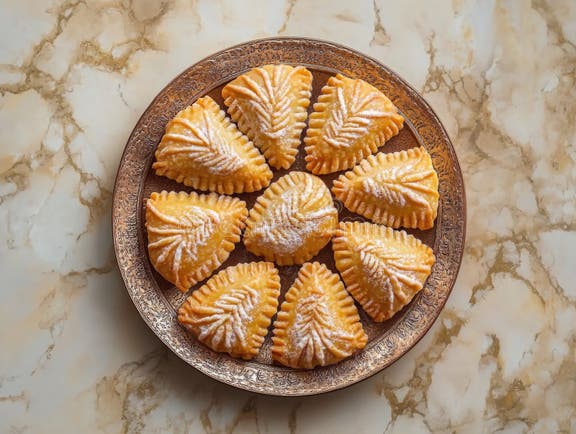 A Plate of Pastries with a Leaf Design on Them Stock Image - Image of ...