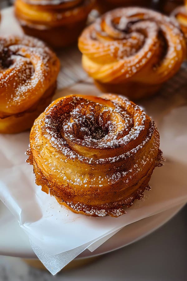 A Plate of Pastries with Sugar on Top Stock Image - Image of danish ...