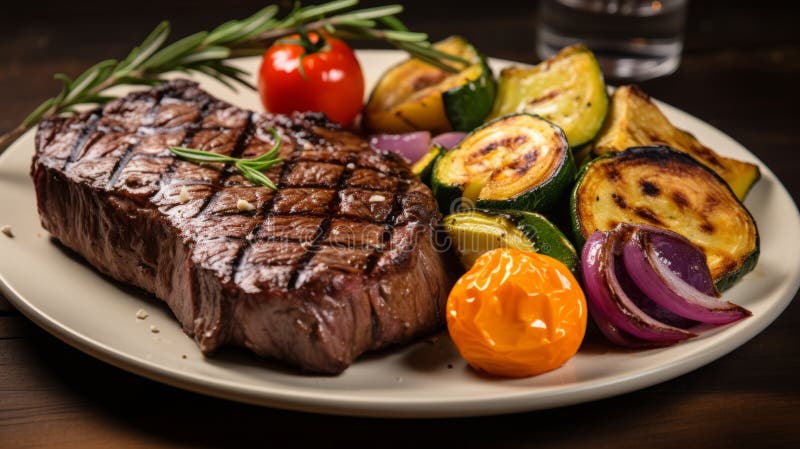 A Plate of Perfectly Grilled Steak with a Side of Roasted Vegetables ...