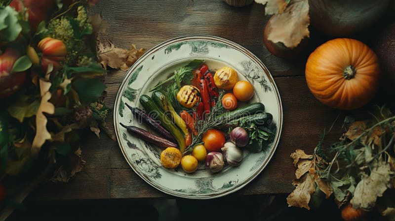 A Plate of Perfectly Grilled Vegetables on a Rustic Wooden Table Pic ...