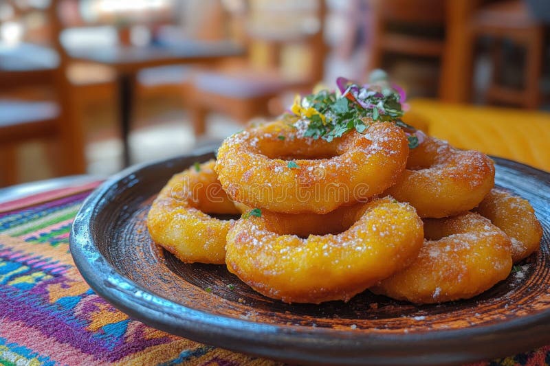 Plate Picarones Peruvian Doughnuts Golden Sweet Cultural Appetizing ...