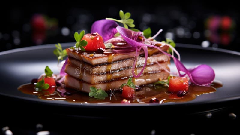 A Plate of a Piece of Food with Some Sauce and Vegetables, AI Stock ...