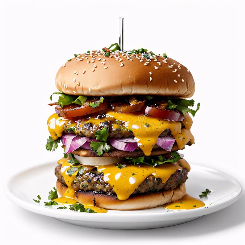 Plate Piled High with a Bacon Cheeseburger is an Assortment of Greasy ...