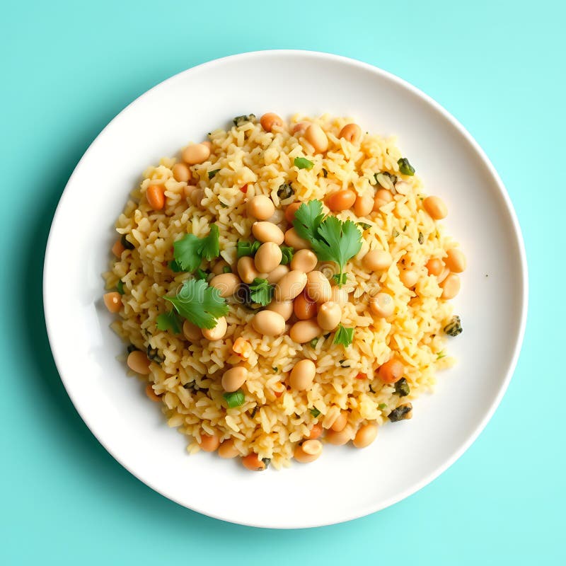 A Plate of Poha with Peanuts, Sev, and Cilantro on a Pastel Teal ...