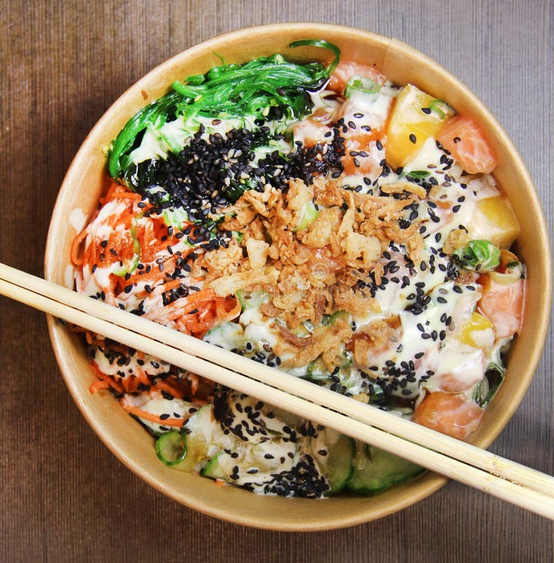 Plate of Poke with Salmon and Vegatables Stock Image - Image of natural ...