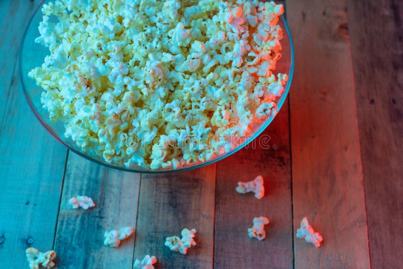 Plate with Popcorn on a Red Background. Layout. Top View Stock Photo ...