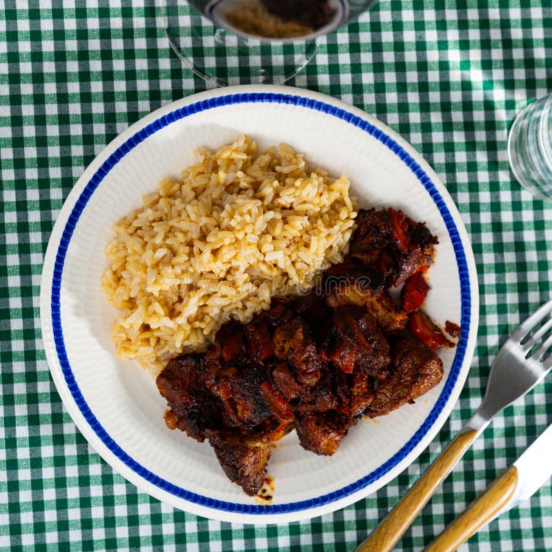 Dish of beef with rice stock image. Image of nutrious - 282456953