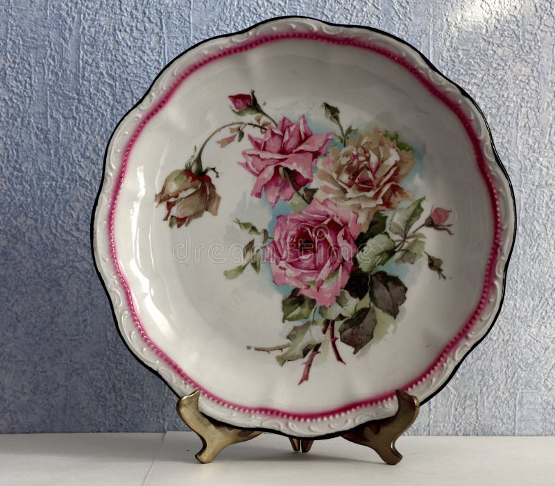 Antique Porcelain Plate with Roses Stock Image - Image of stand ...