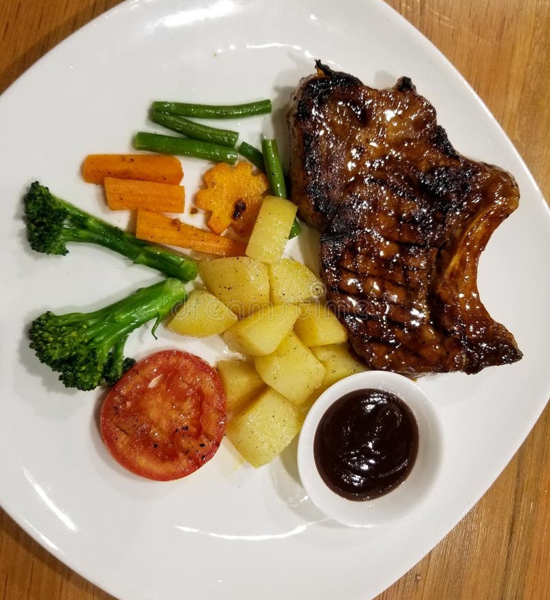 Plate of Pork Chops and Vegetables Stock Photo - Image of white, food ...