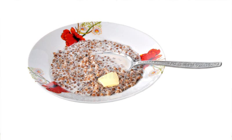The plate with porridge stock image. Image of spoon, cook - 34605987