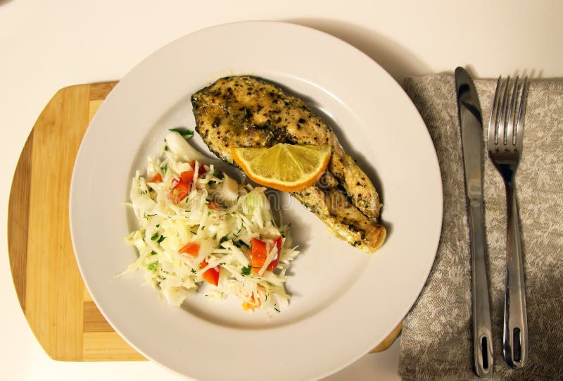 Plate with a Portion of Red Fish Stock Photo - Image of fish, recipe ...