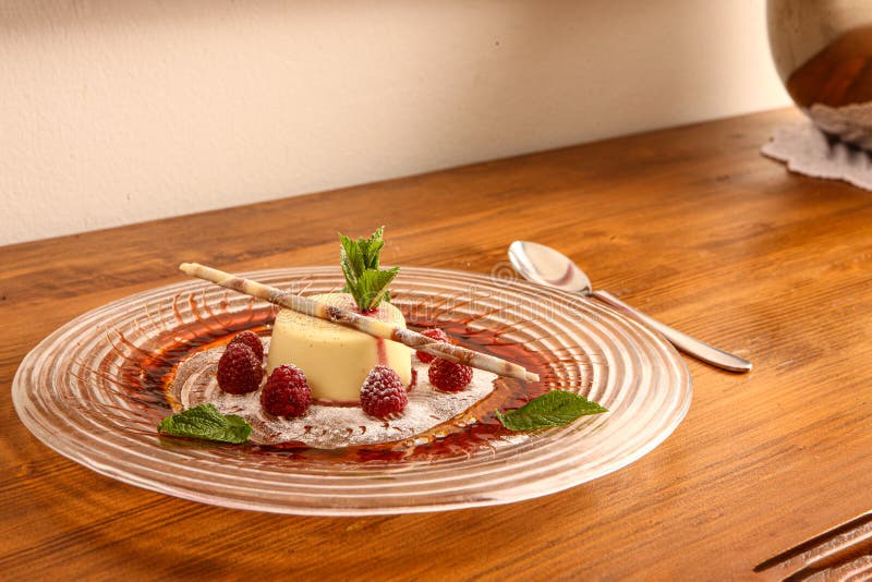 Plate with Pudding and Toppings Served As Dessert Stock Photo - Image ...