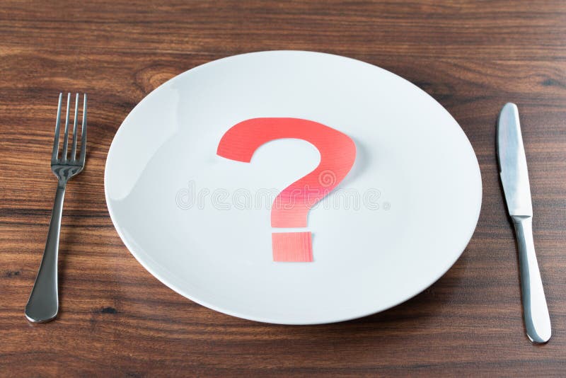 Plate with a Question Mark on Desk Stock Image - Image of knife, dining ...