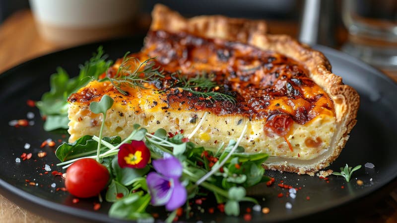 Plate with Quiche and Flowers Stock Image - Image of culinary, dining ...