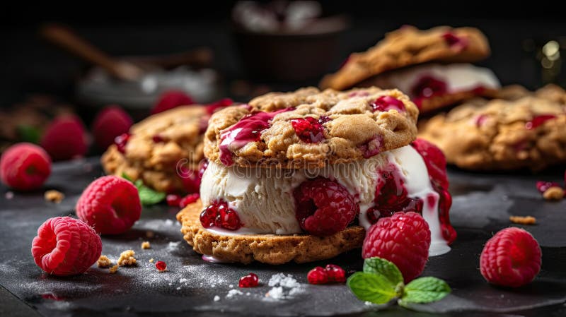 A Plate of Raspberry Ice Cream with a Scoop of Vanilla Ice Cream and ...