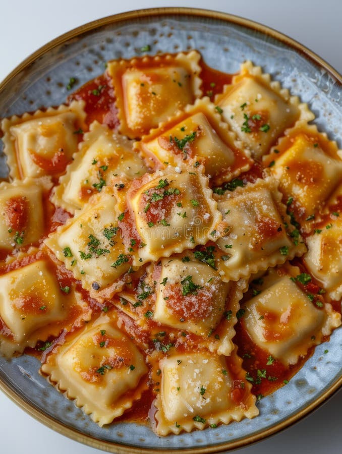 Plate of Ravioli Served in Tomato Sauce with Herbs Stock Photo - Image ...