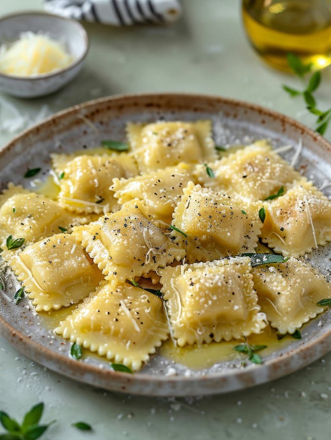 Plate of Ravioli Topped with Herbs and Cheese Stock Image - Image of ...