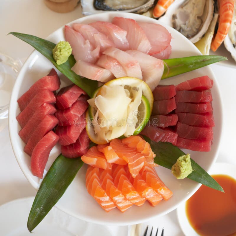 Plate with raw fish pieces stock photo. Image of food - 14483466