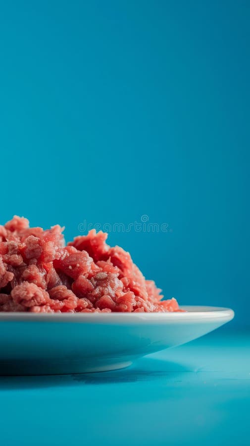 Plate of Raw Ground Beef on a Blue Background, Studio Shot. Fresh Meat ...