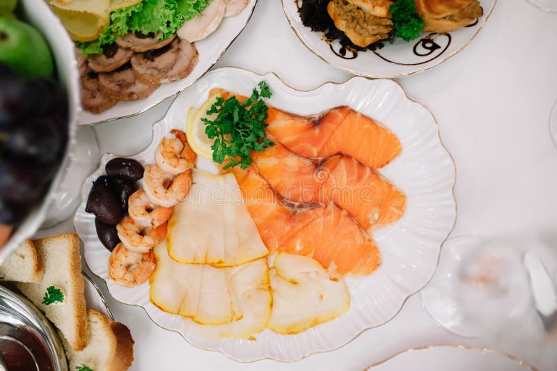 Plate of Red and White Fish Salmon Fillet Stock Photo - Image of fruit ...