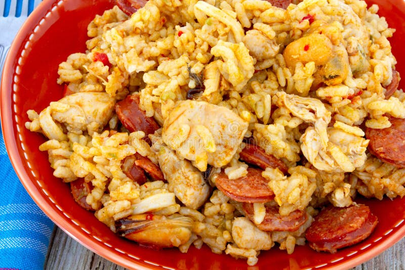 Rice with Chicken and Merguez Stock Photo - Image of delicious, food ...