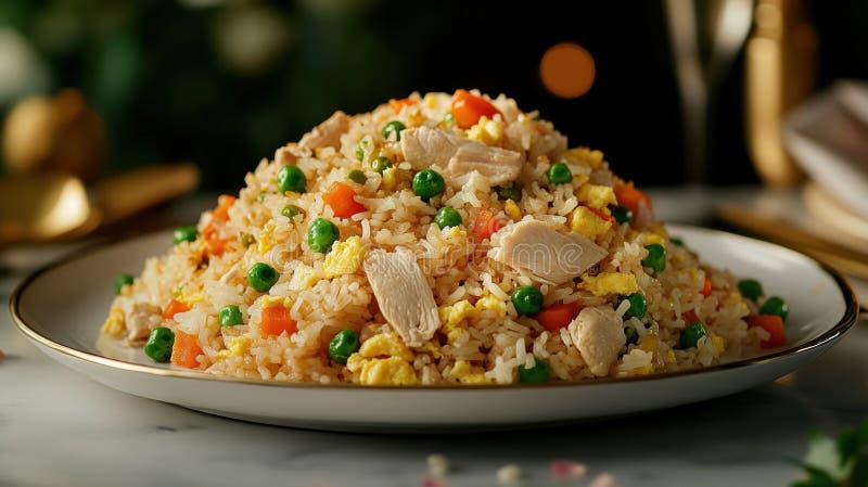 A Plate of Rice with Chicken and Vegetables Stock Illustration ...