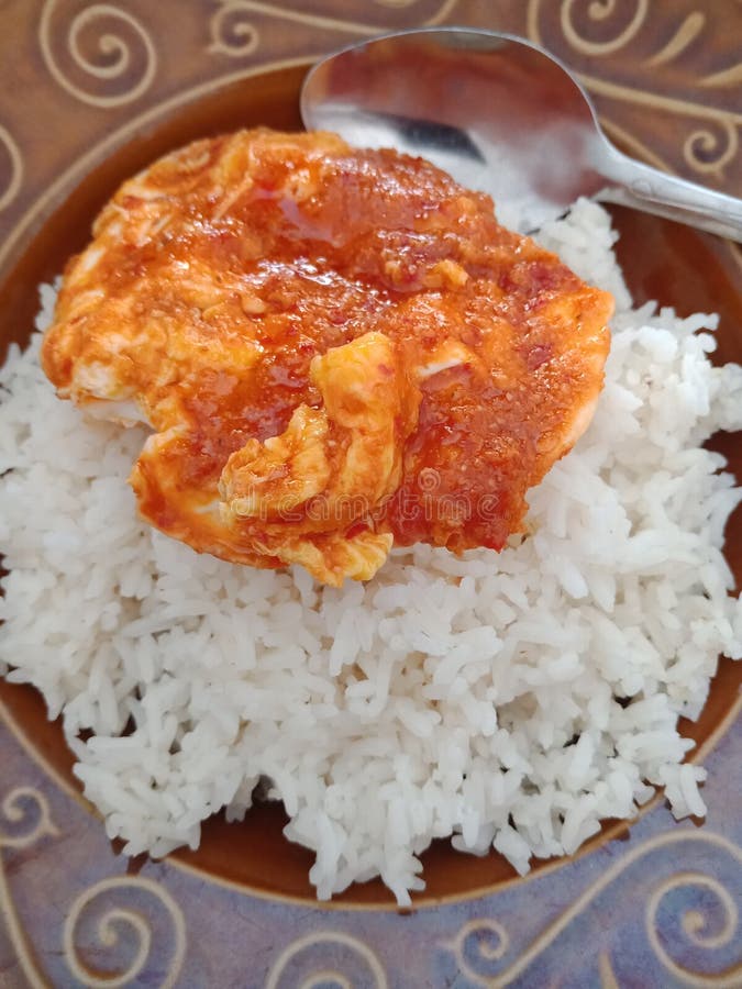 A Plate of Rice and Fried Egg for Dinner, Lunch or Breakfast Stock ...